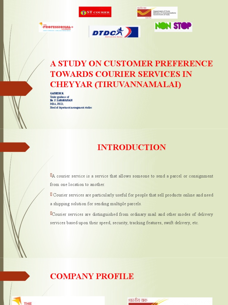 A Study On Customer Preference Towards Courier Services in Cheyyar (Tiruvannamalai) | PDF ...