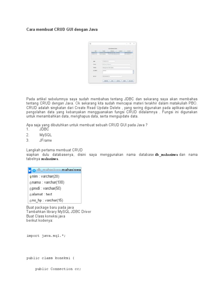 Cara Membuat CRUD GUI Dengan Java | PDF