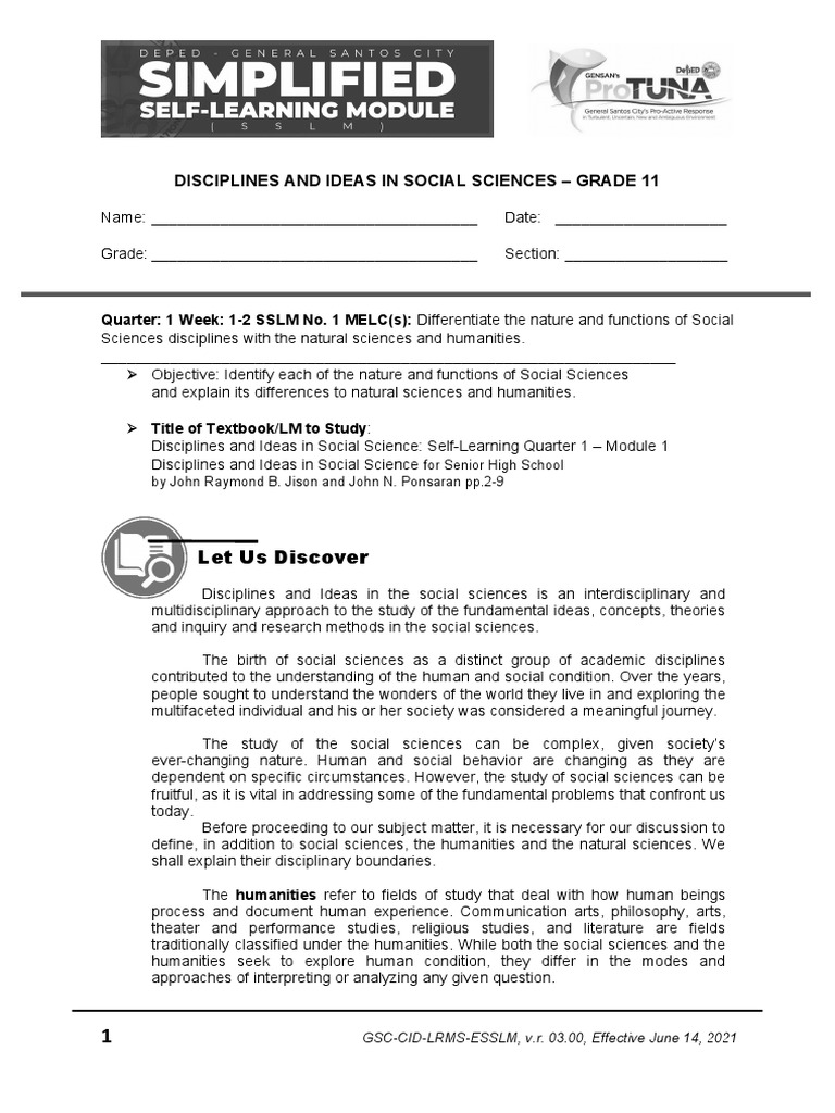 Disciplines and Ideas in Social Sciences - Grade 11: Let Us Discover ...