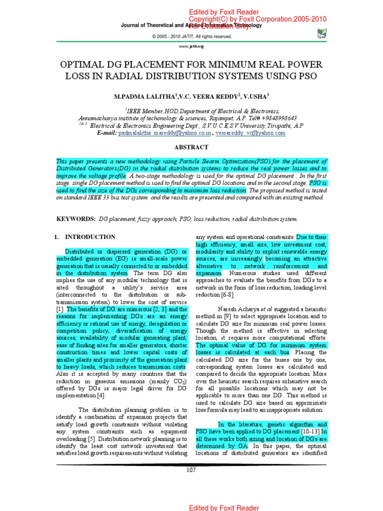 Optimal DG Placement For Minimum Real Power | PDF | Mathematical Optimization | Electric Power