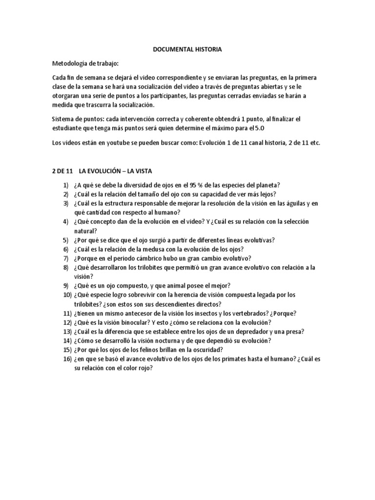2 Preguntas Documental Historia | PDF | Bienestar
