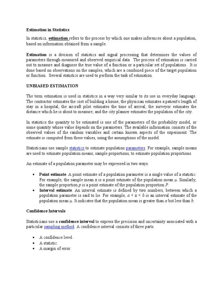 Understanding Estimation in Statistics | PDF | Confidence Interval ...