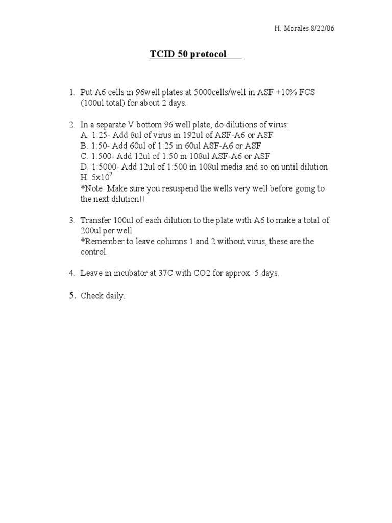 TCID50 Protocol Morales | PDF | Virology | Microbiology