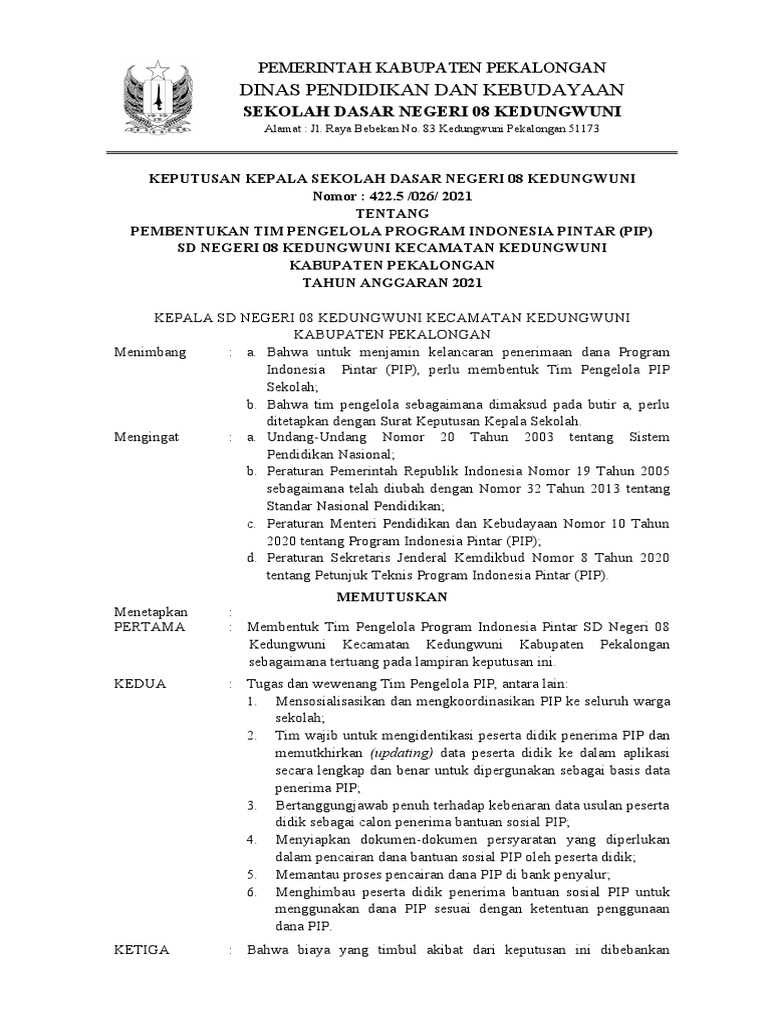 SK Tim Pengelola PIP | PDF