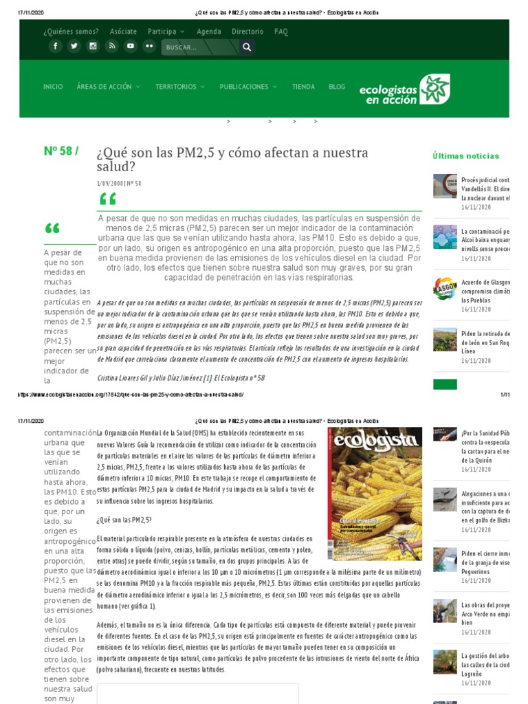 ¿qué Son Las Pm2 5 Y Cómo Afectan A Nuestra Salud Ecologistas En