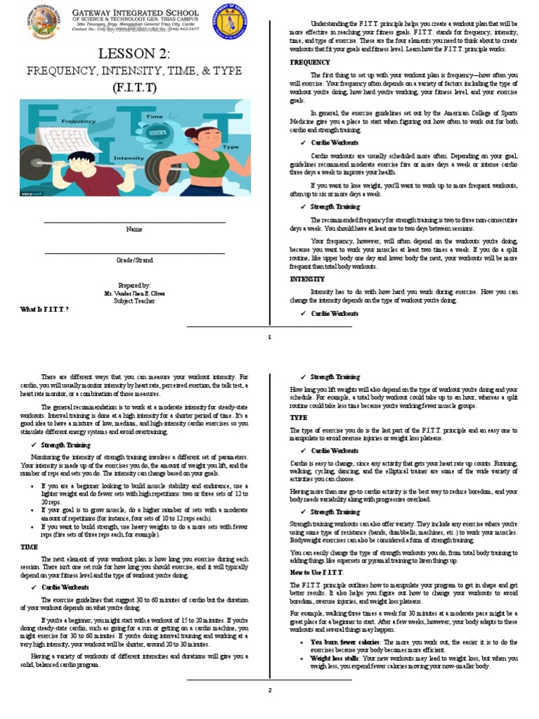 Lesson 2 - Frequency, Intensity, Time, Type (F.i.t.t.) Module | PDF ...