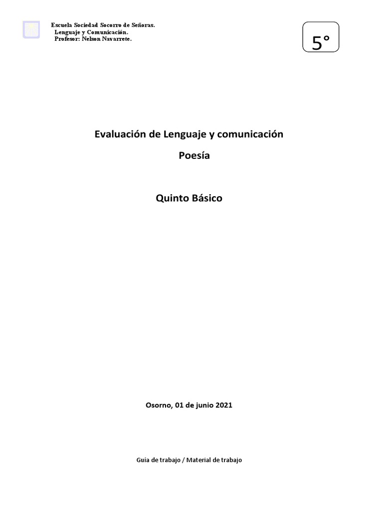 Evaluación de Poesía 5to. | PDF | Poesía | Recursos poéticos