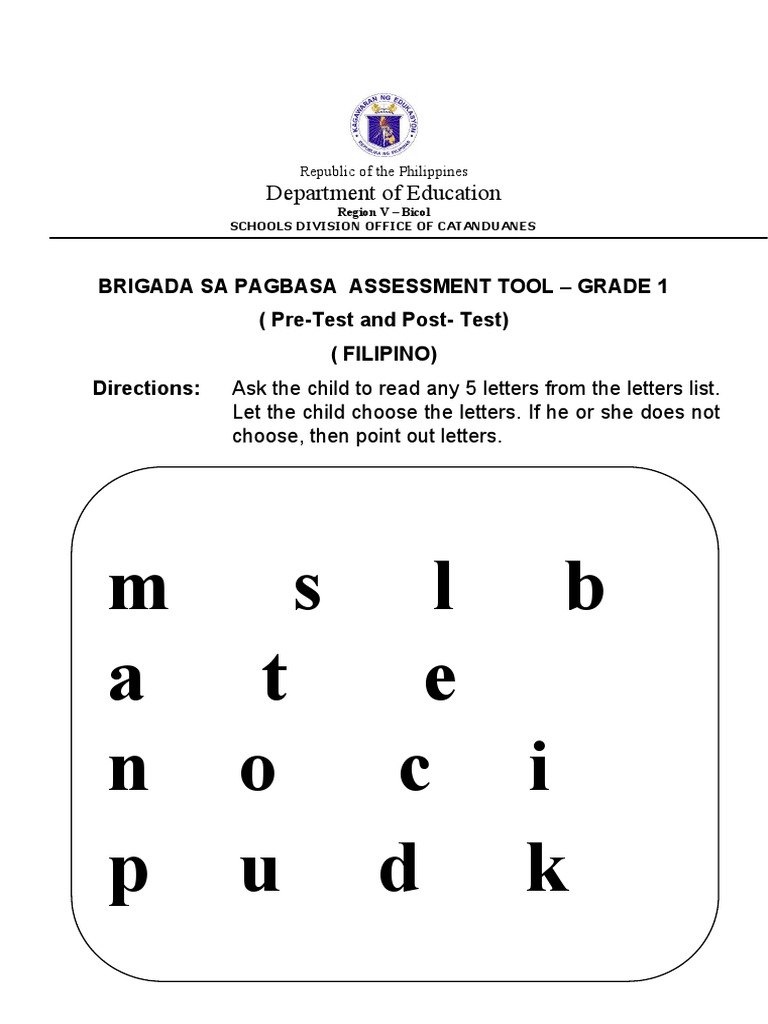 Grade 1 Reading Assessment Tool | PDF | Philippines