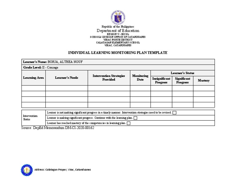 My Individual Learning Plan Blank | PDF