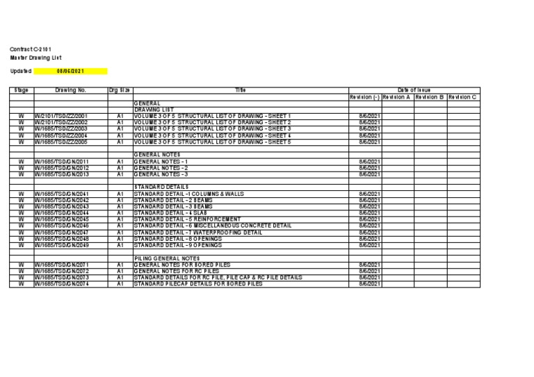 Contoh Master Drawing List C-2101 (08-06-21) | PDF | Structural ...