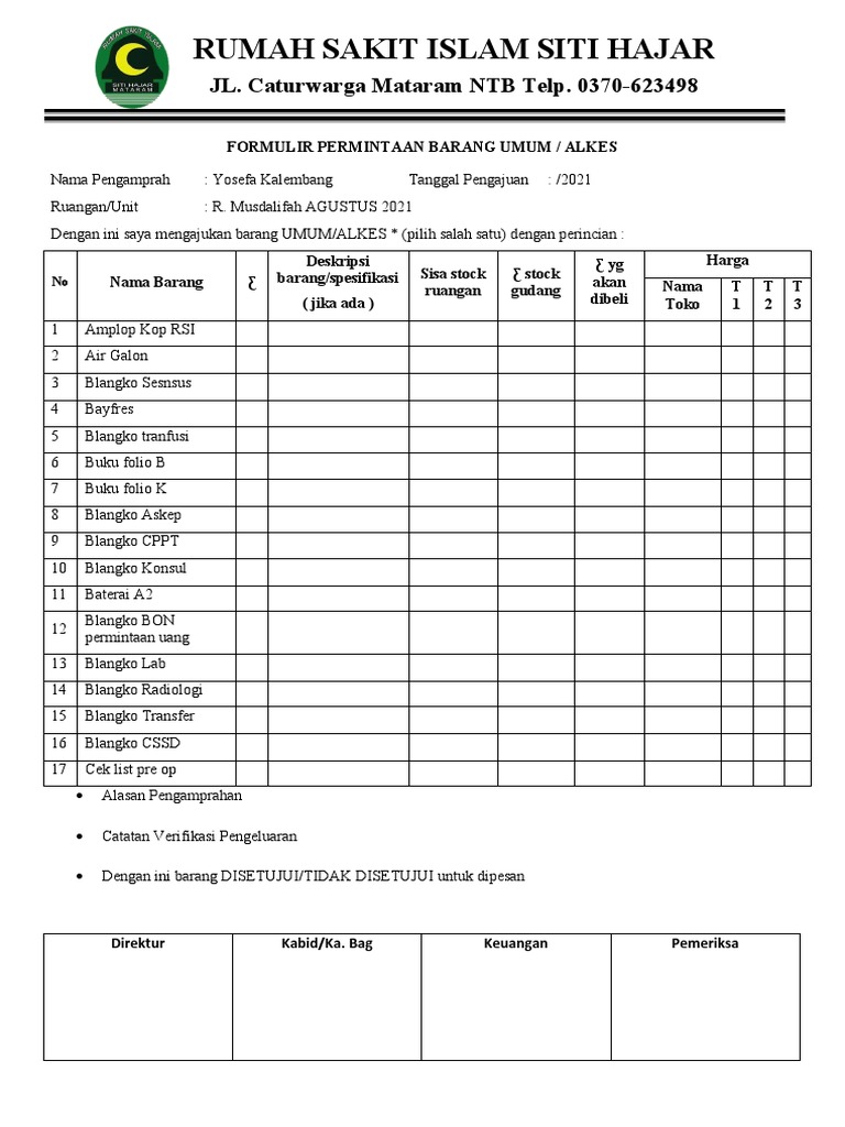 Form Permintaan Barang RSI | PDF
