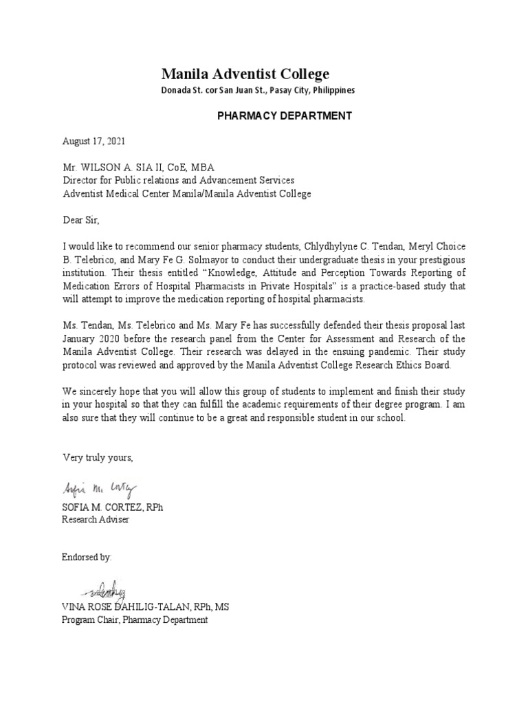 Pharmacy Research Letter Request | PDF