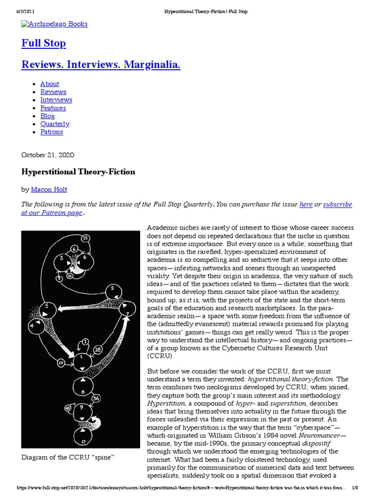 Hyperstitional Theory-Fiction - Full Stop | PDF | Cybernetics | Concept