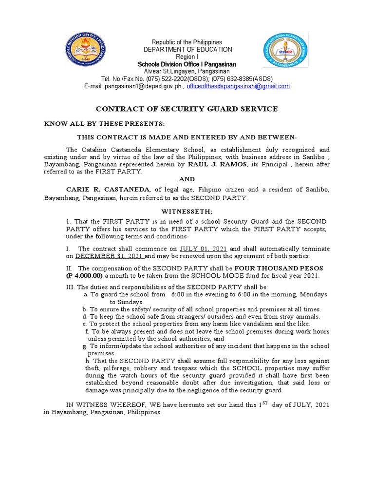 Contract of Service of Security Guard 2020 | PDF | Private Law | Common Law