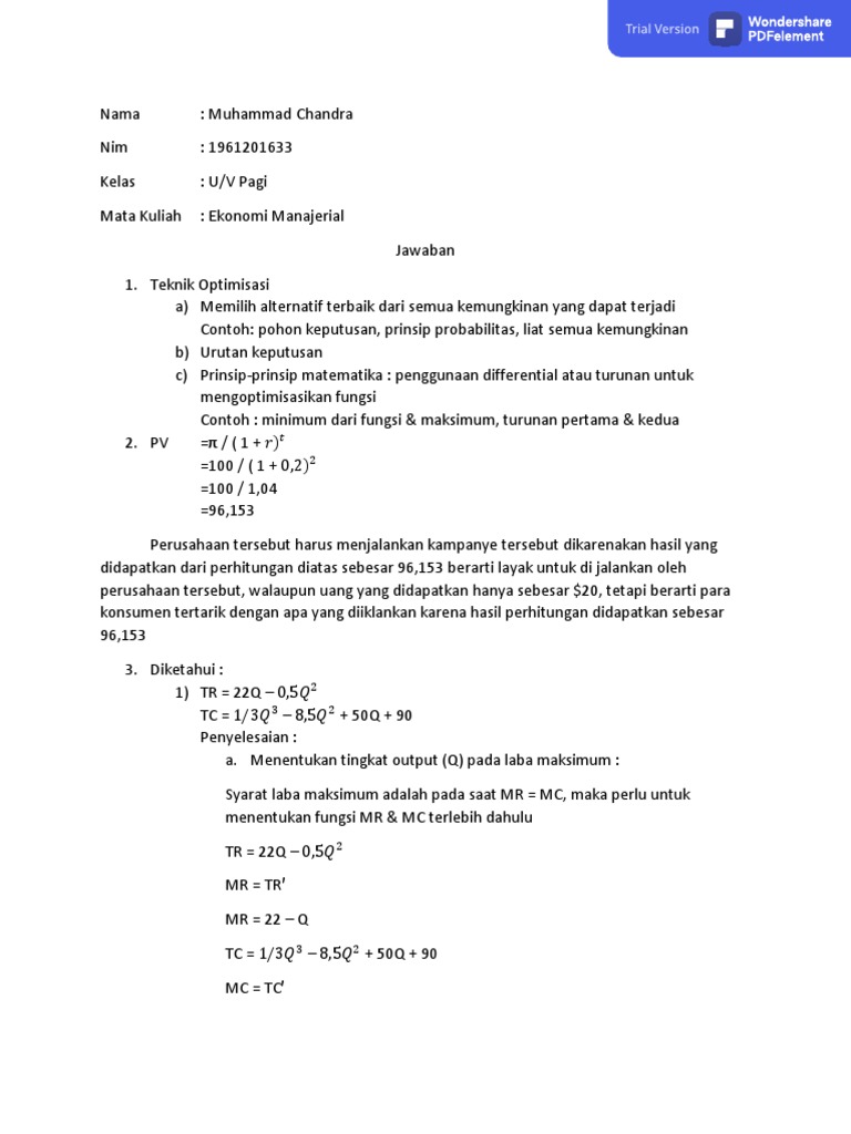 UTS Ekonomi Manajerial | PDF | Metode & Bahan Ajar | Komputer