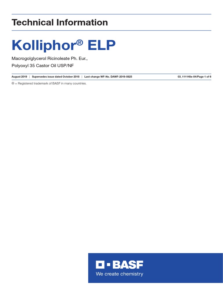 Kolliphor ELP: Technical Information | Download Free PDF | Solubility ...