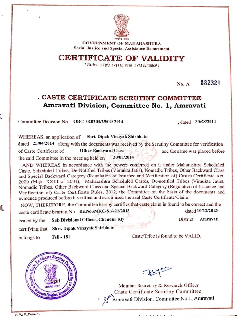 Caste Certificate | PDF