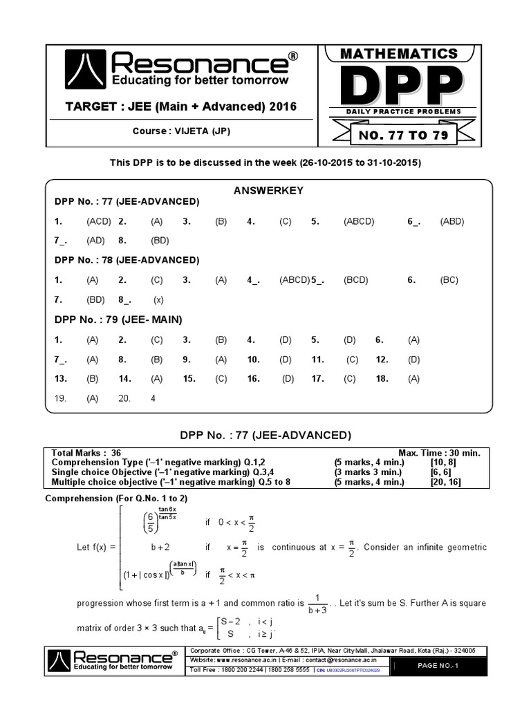 XII Maths DPP (35) - Prev Chaps | PDF | Mathematics | Trigonometric Functions