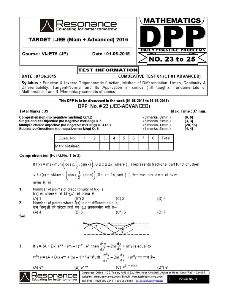 XII Maths DPP (09) - Prev Chaps + Functions - ITF + Limits, Continuity + MOD | PDF | Function ...
