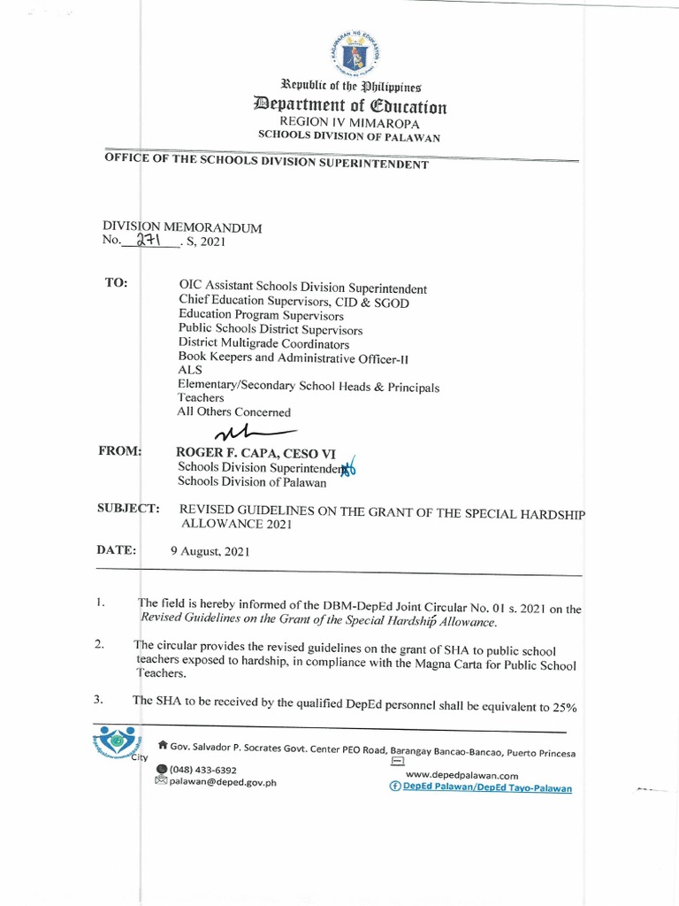 DM No. 271, S. 2021 - Revised Guidelines On The Grant of Special ...