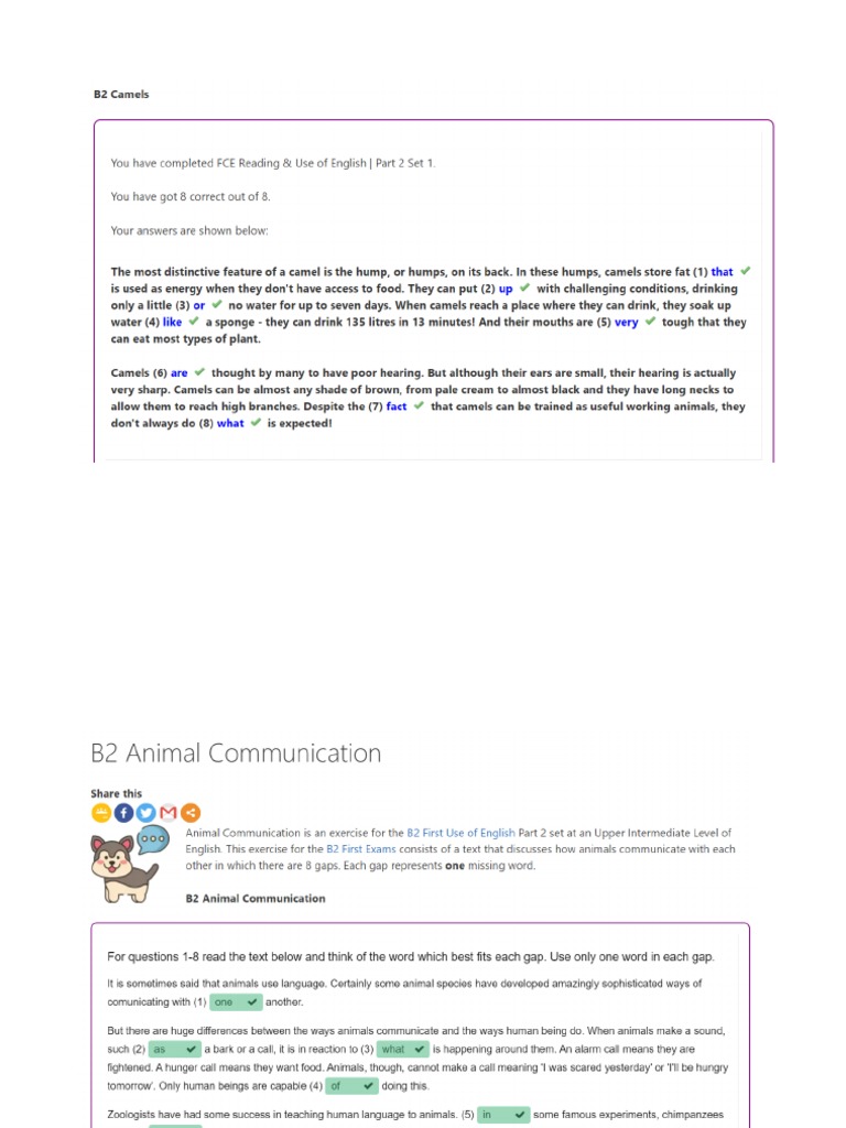 B2 Use of English Part 2 Camels, Animal Communication | PDF