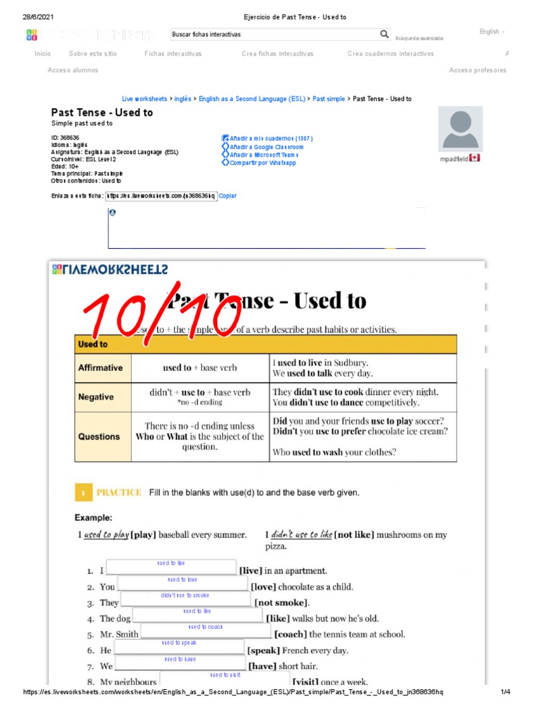 Past Tense - Used To | PDF | Grammatical Tense | Language Arts & Discipline