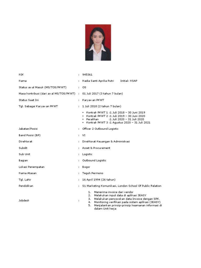 CV Nadia Santi Aprilia Putri | PDF