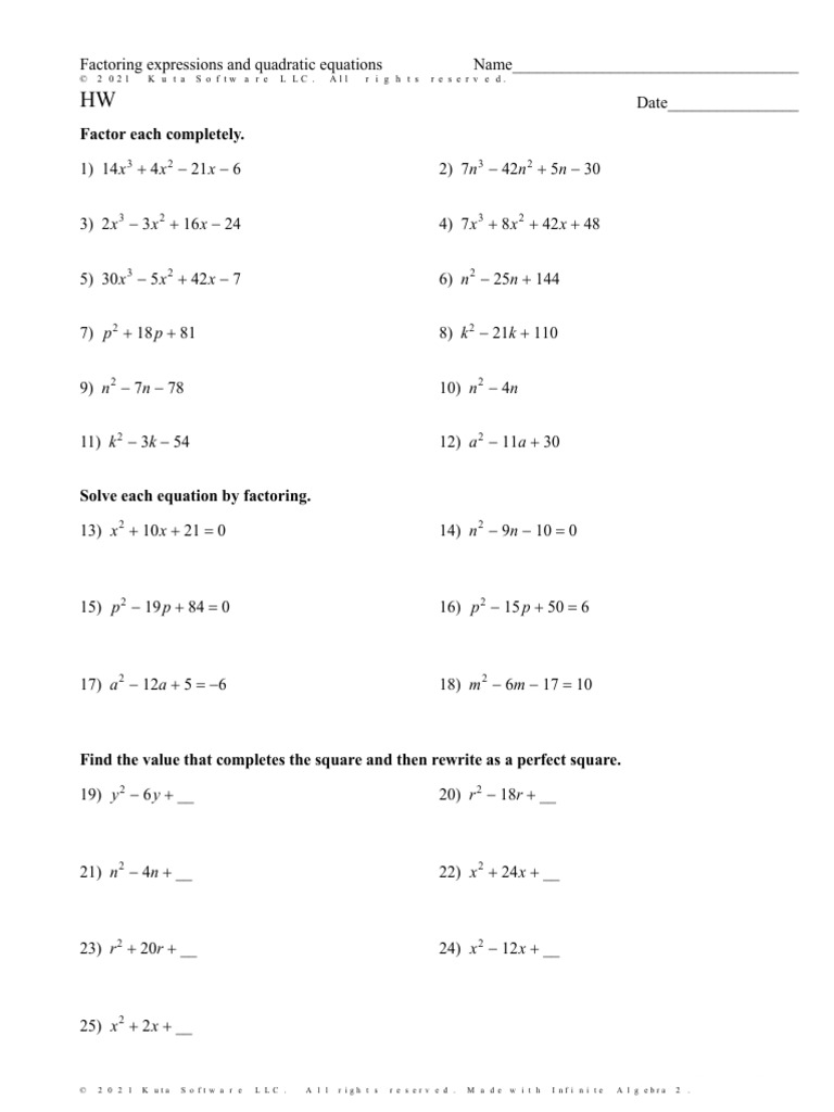 2021-08-14 Factoring and Quadratic | PDF | Equations | Mathematical ...