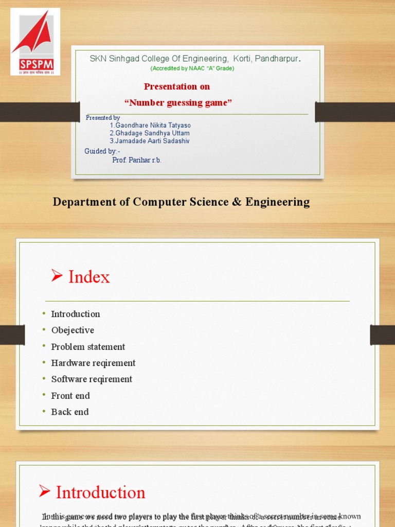 Department of Computer Science & Engineering: Presentation On "Number Guessing Game" | PDF ...