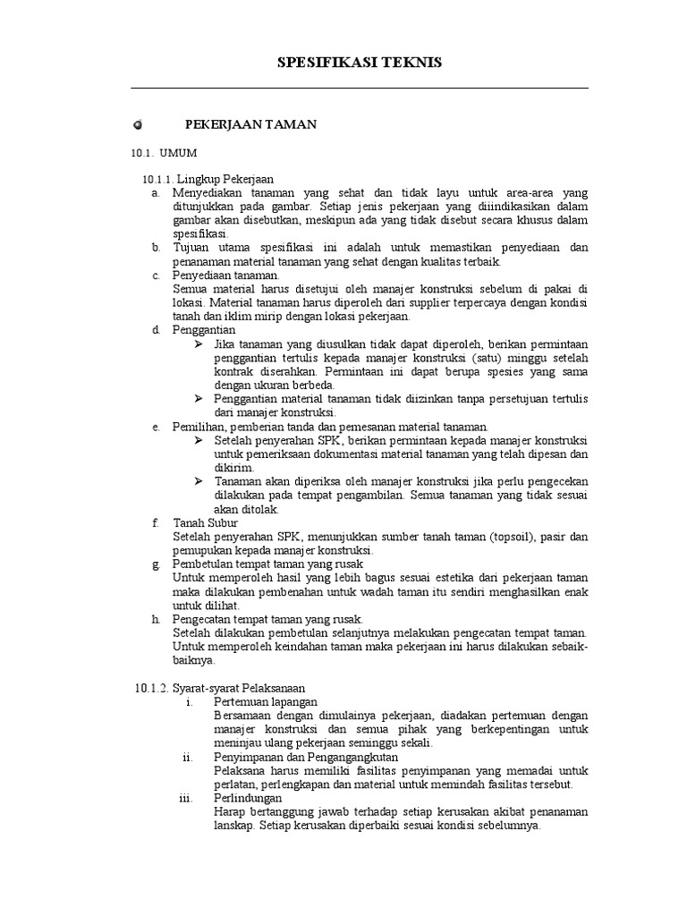 Spesifikasi Taman | PDF | Griya & Taman | Teknologi & Rekayasa