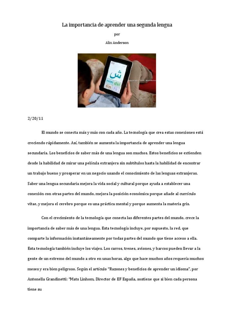 Nuestros Ensayos - La Importancia de Aprender Una Segunda Lengua | Descargar gratis PDF ...