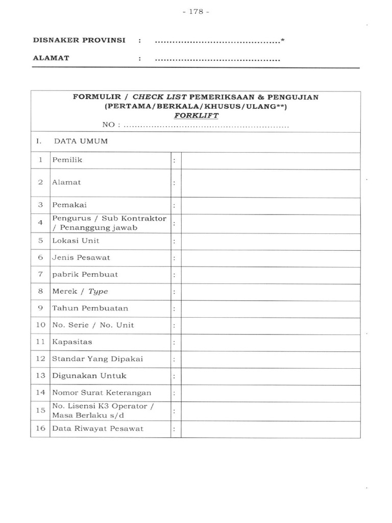 Form Checklist Forklift Harian | PDF