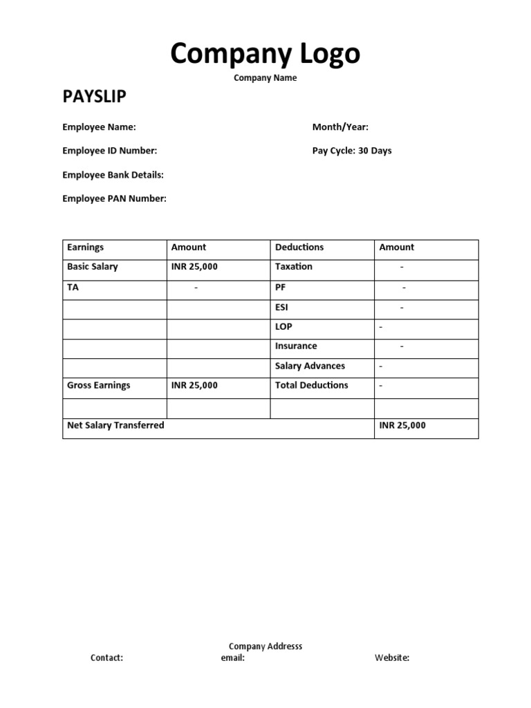 Sample Payslip Format in Word | PDF