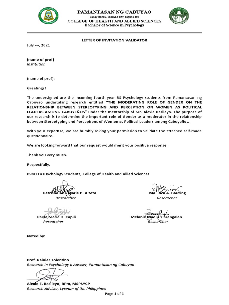 Research Letter Of Invitation