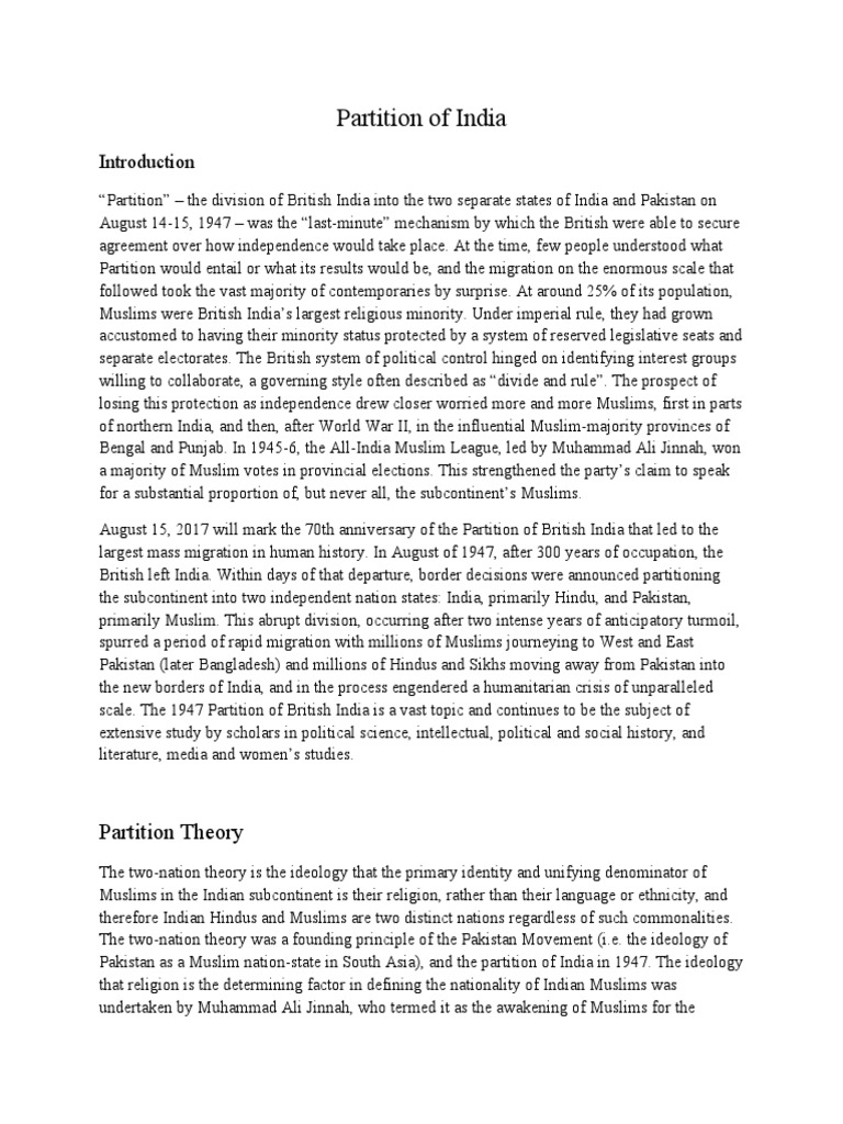 Partition of India | PDF | Partition Of India | Two Nation Theory