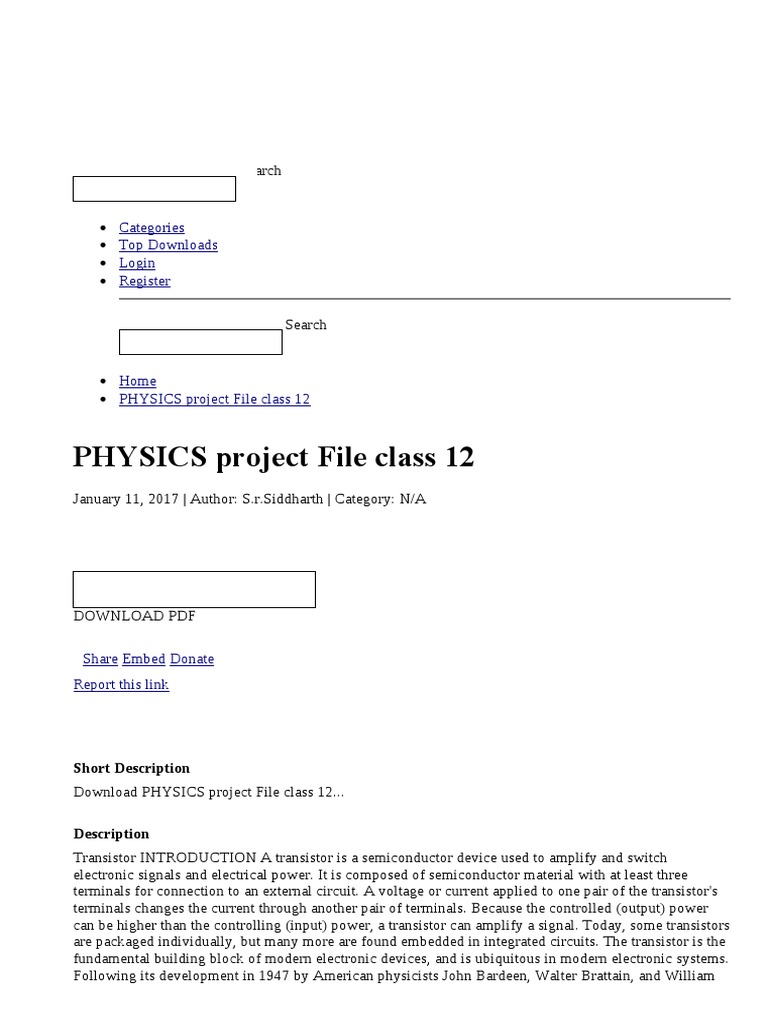 (PDF PHYSICS Project File Class 12 - Free Downloa | PDF | Transistor ...