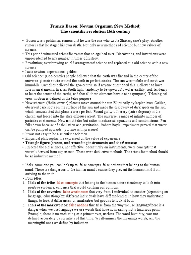 Francis Bacon: Novum Organum (New Method) The Scientific Revolution ...