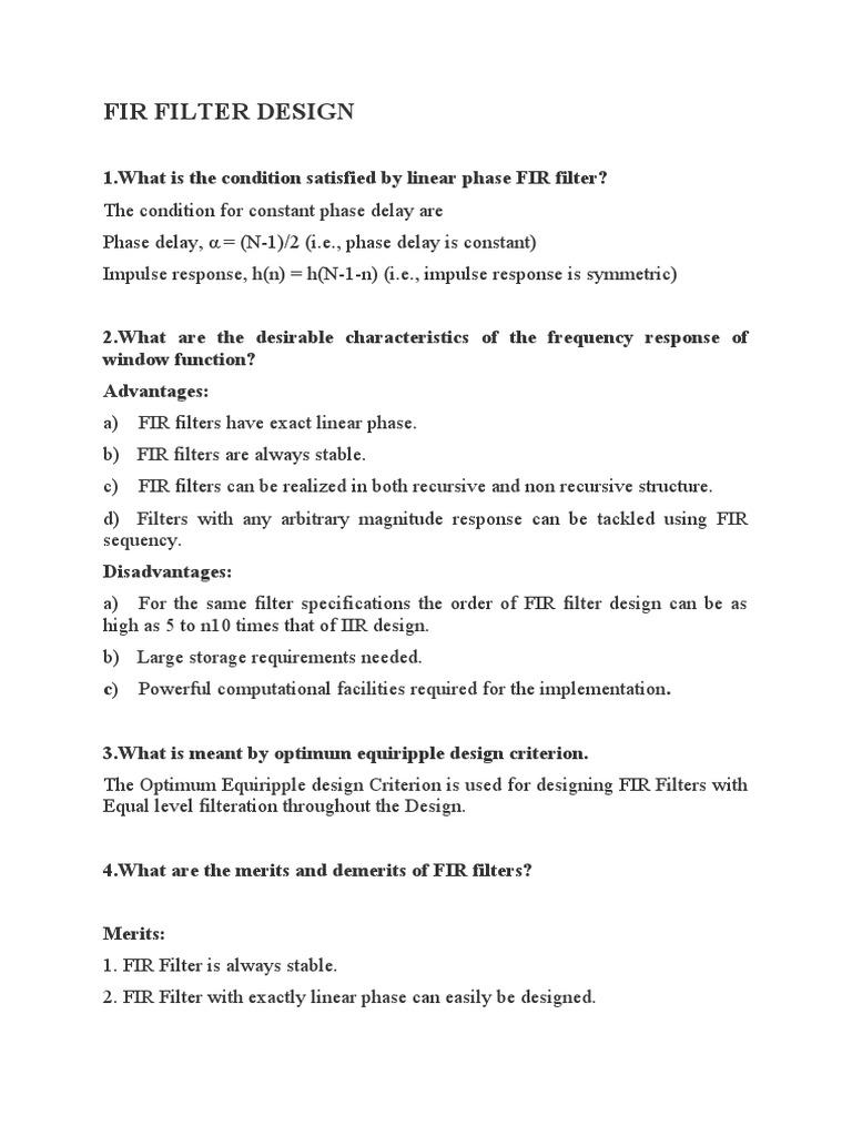 Fir Filter Design | PDF | Filter (Signal Processing) | Algorithms