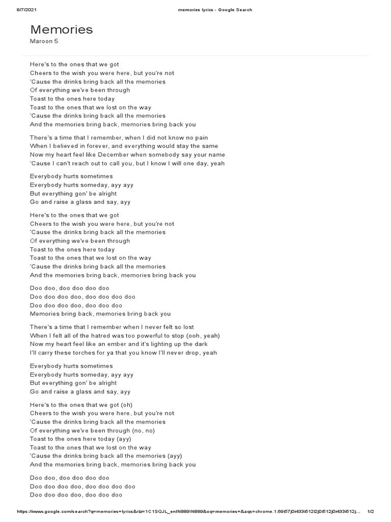 Memories Lyrics | PDF