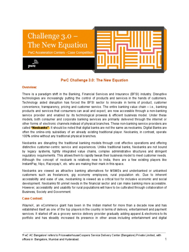 PWC Challenge 3.0: The New Equation: Overview | PDF | Banks ...