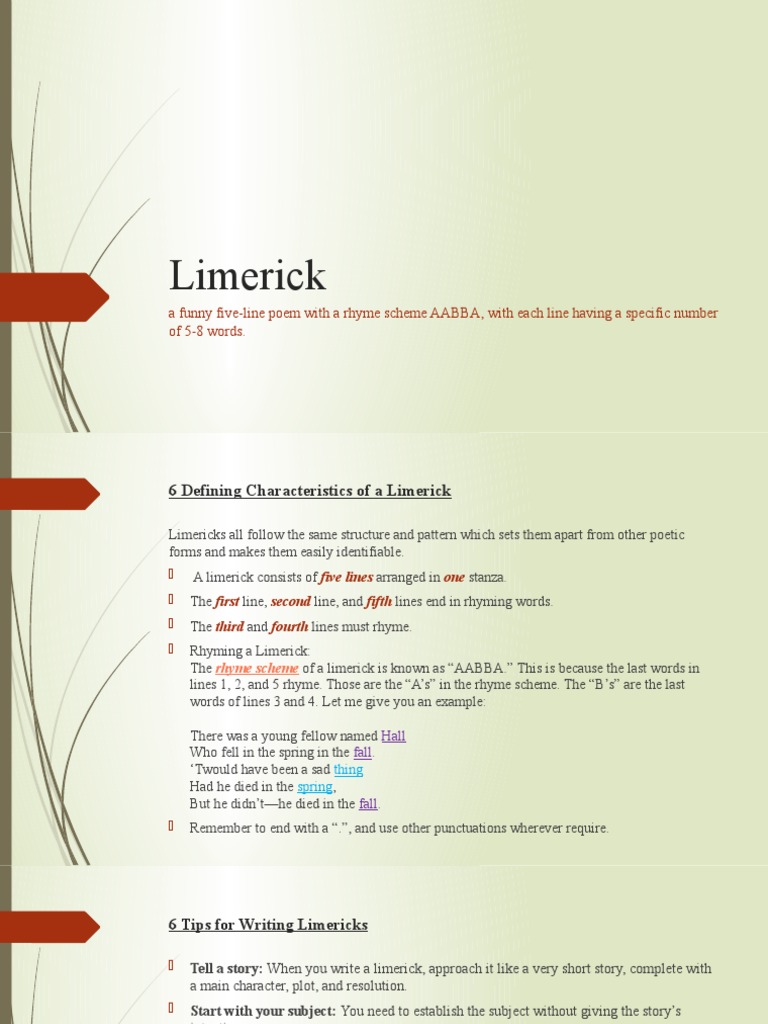 Limerick: A Funny Five-Line Poem With A Rhyme Scheme AABBA, With Each ...