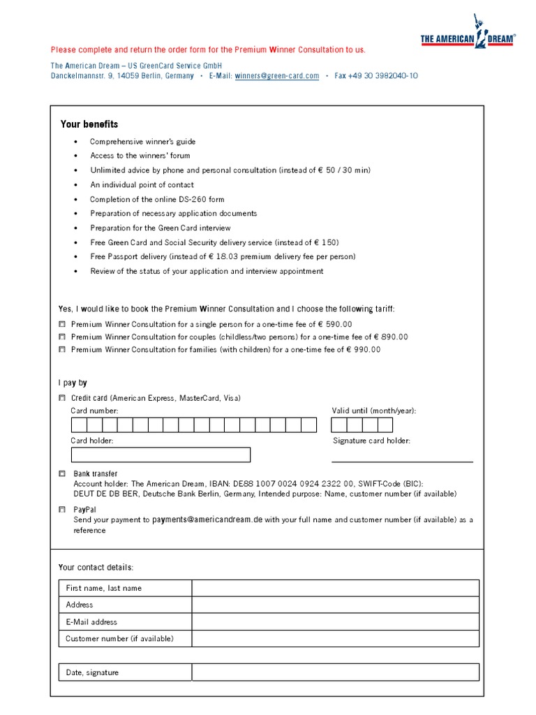 TAD Order Form Premium Service NK | PDF