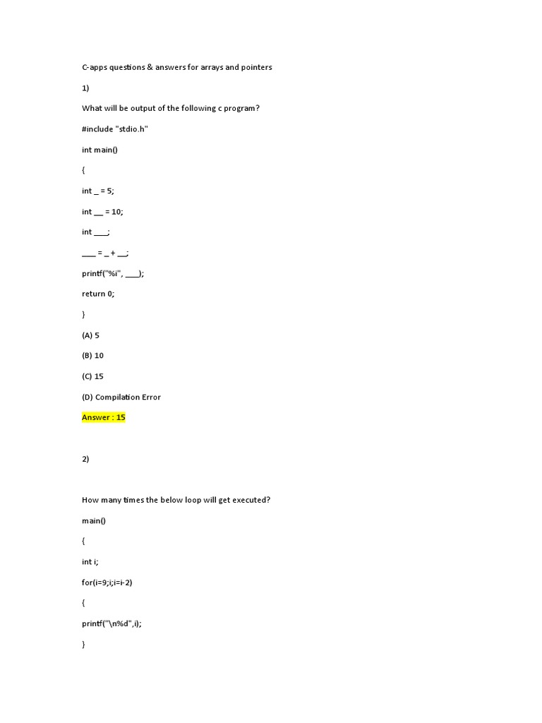 Coding Interview Questions For Round 1 Pdf Pointer Computer Programming C Programming