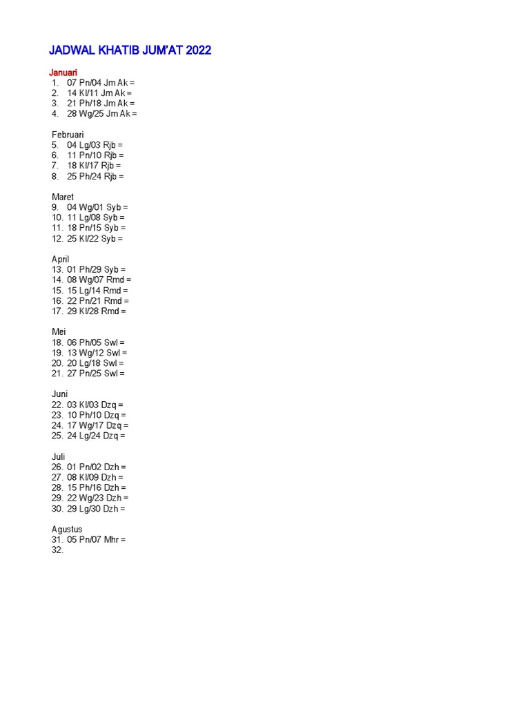 Jadwal Khatib 2022 | PDF