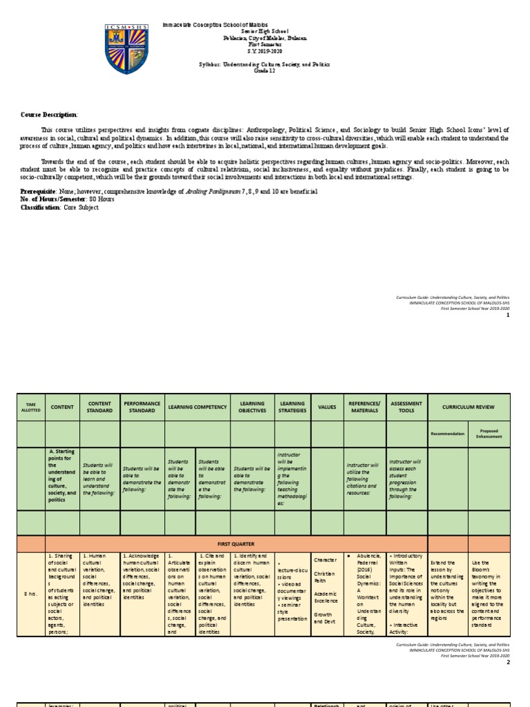 UCSP Cuuriculum Guide - Docx v2 | PDF | Sociology | Curriculum