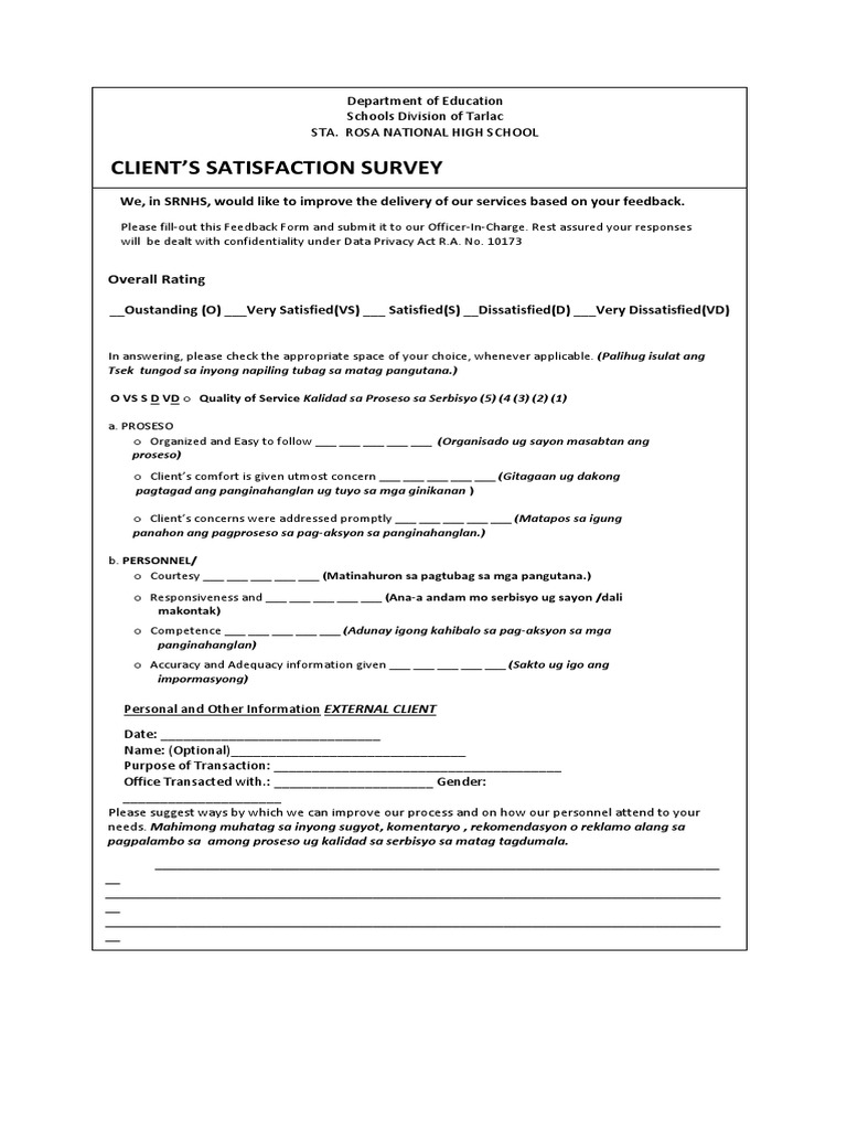 Client'S Satisfaction Survey: Overall Ratin | PDF | Business