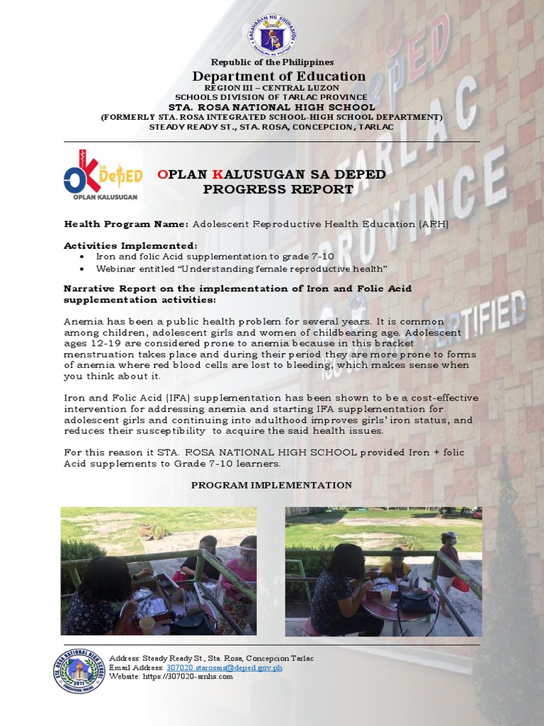 Department of Education: Plan Alusugan Sa Deped Progress Report | PDF | Hand Washing | Hypertension