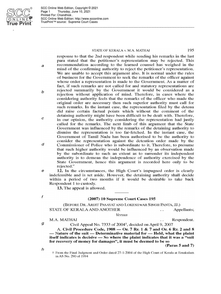 State of Kerala v. M.A Mathai | PDF