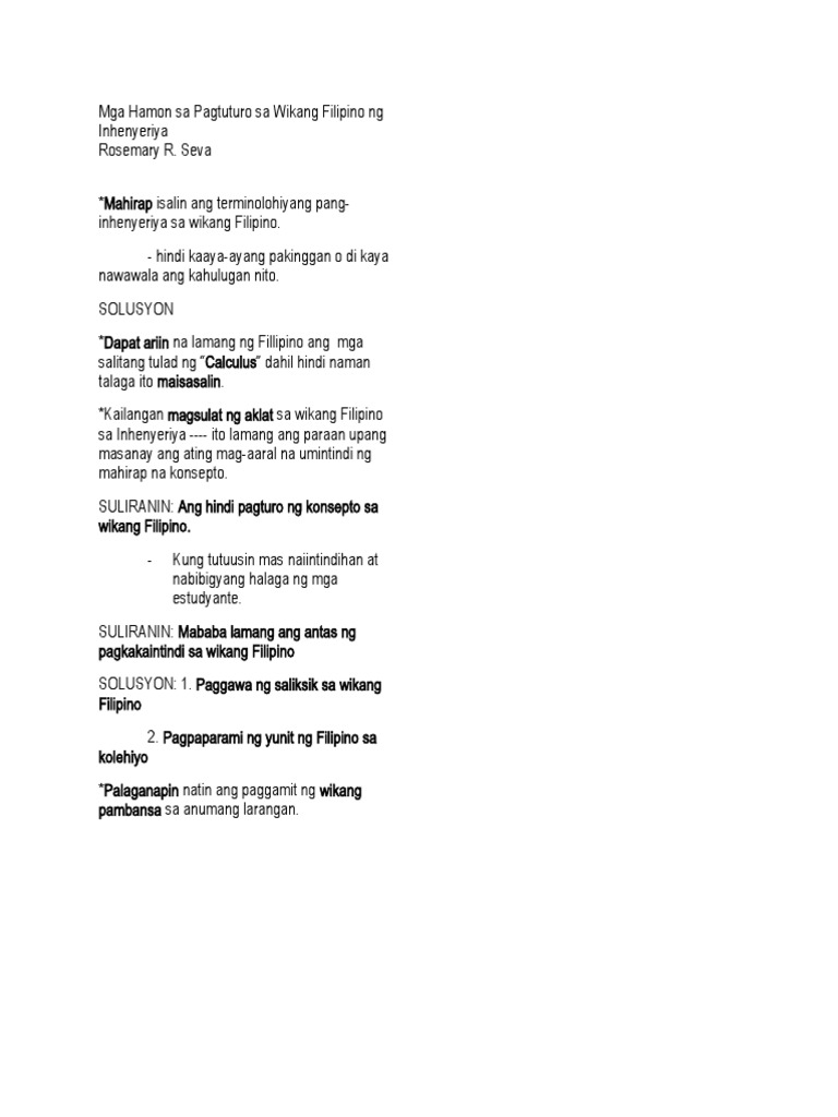 Rosemary R. Seva - Mga Hamon Sa Pagtuturo Sa Wikang Filipino NG ...