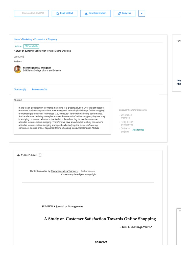 A Study On Customer Satisfaction Towards Online Shopping | PDF | Online Shopping | Databases